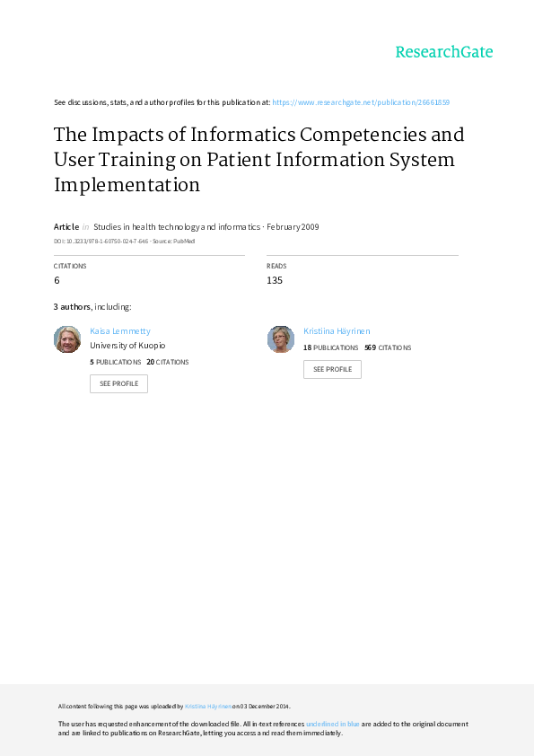 (PDF) The impacts of informatics competencies and user training on ...