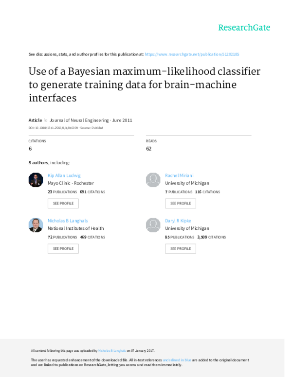 (PDF) Use of a Bayesian maximum-likelihood classifier to generate training data for brain ...