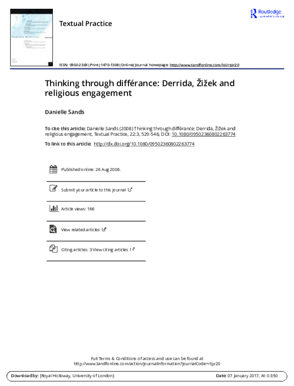 (PDF) Thinking through différance: Derrida, Žižek and religious engagement