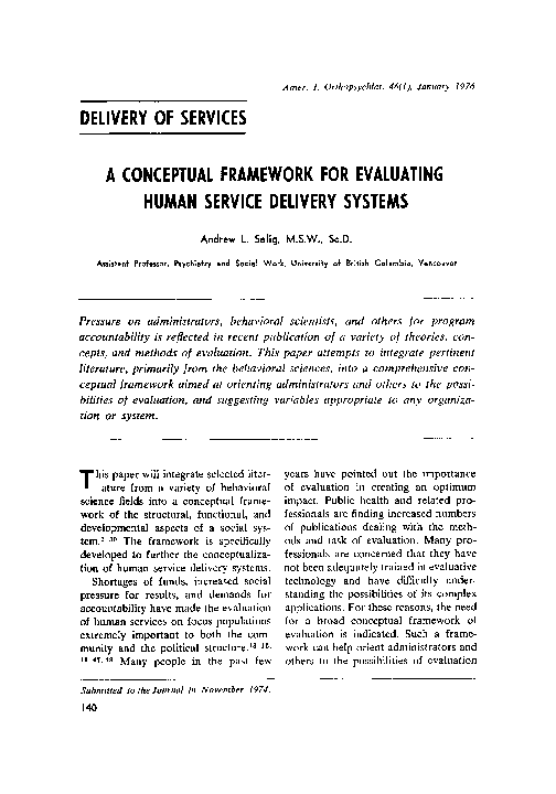(PDF) A conceptual framework for evaluating human service delivery systems