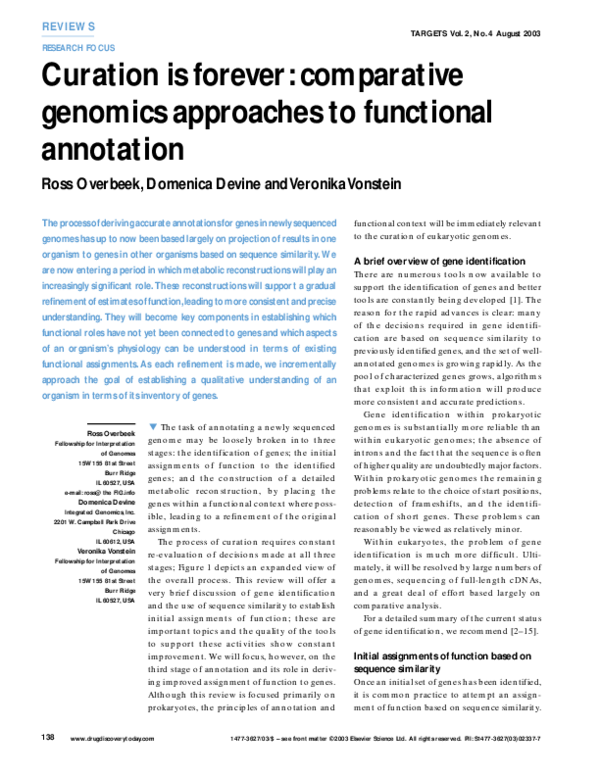(PDF) Curation is forever: comparative genomics approaches to functional annotation