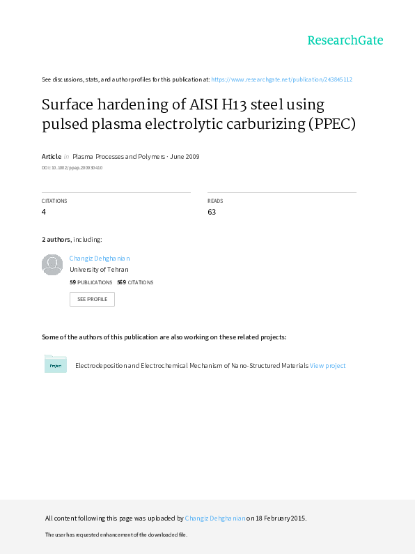 (PDF) Surface Hardening of AISI H13 Steel Using Pulsed Plasma ...