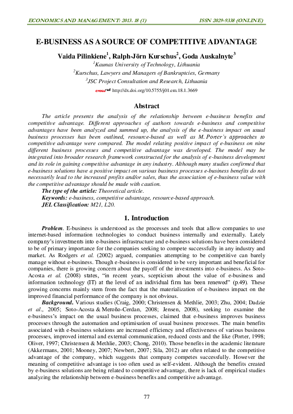 (PDF) E-BUSINESS AS A SOURCE OF COMPETITIVE ADVANTAGE