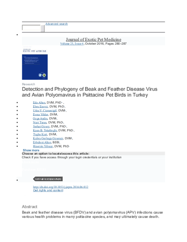 (DOC) Detection and Phylogeny of Beak and Feather Disease Virus and ...