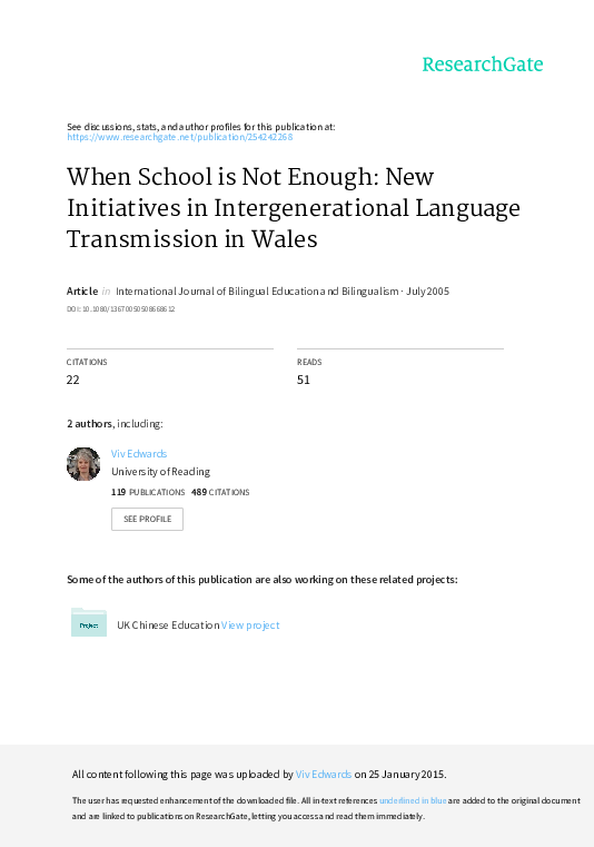 (PDF) When School Is Not Enough: New Initiatives in Intergenerational ...