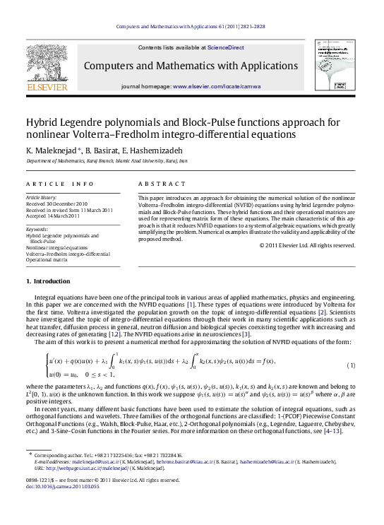 (PDF) Hybrid Legendre polynomials and Block-Pulse functions approach for nonlinear Volterra ...