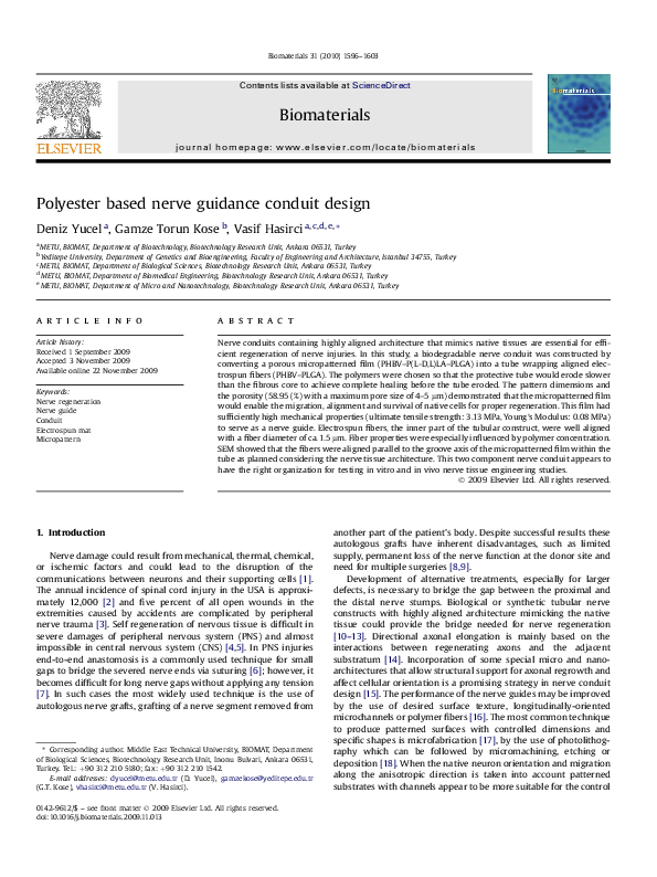 (PDF) Polyester based nerve guidance conduit design | Vasif Hasirci ...