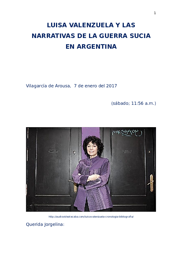 (DOC) LUISA VALENZUELA Y LAS NARRATIVAS DE LA GUERRA SUCIA EN ARGENTINA ...
