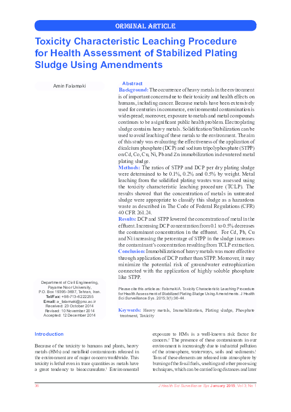 (PDF) Toxicity Characteristic Leaching Procedure for Health Assessment ...