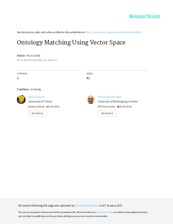 (PDF) Ontology Matching Using Vector Space
