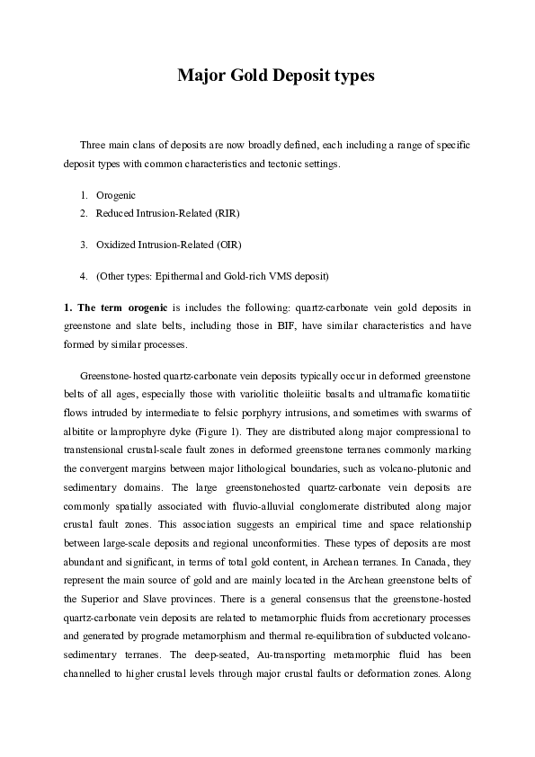 (DOC) Major Gold Deposit types