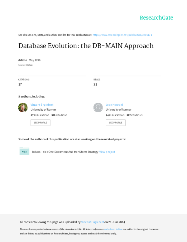 (PDF) Database evolution: the DB-MAIN approach