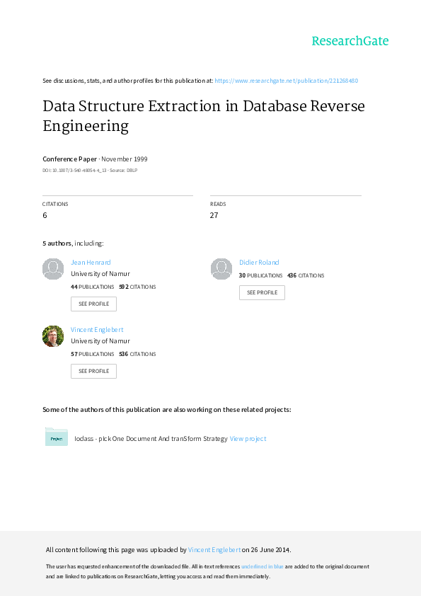 (PDF) Data Structure Extraction in Database Reverse Engineering | Jean ...