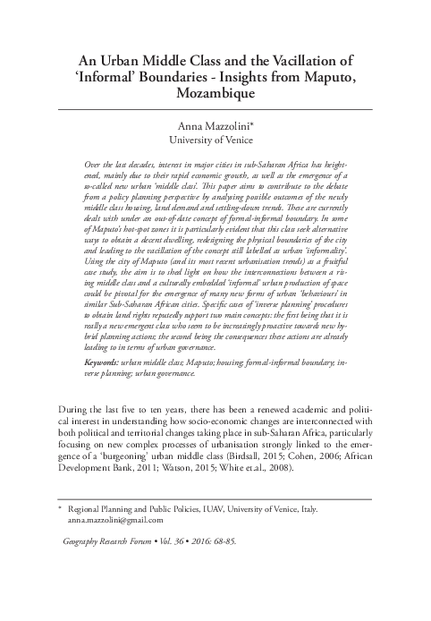(PDF) An Urban Middle Class and the Vacillation of ‘Informal ...