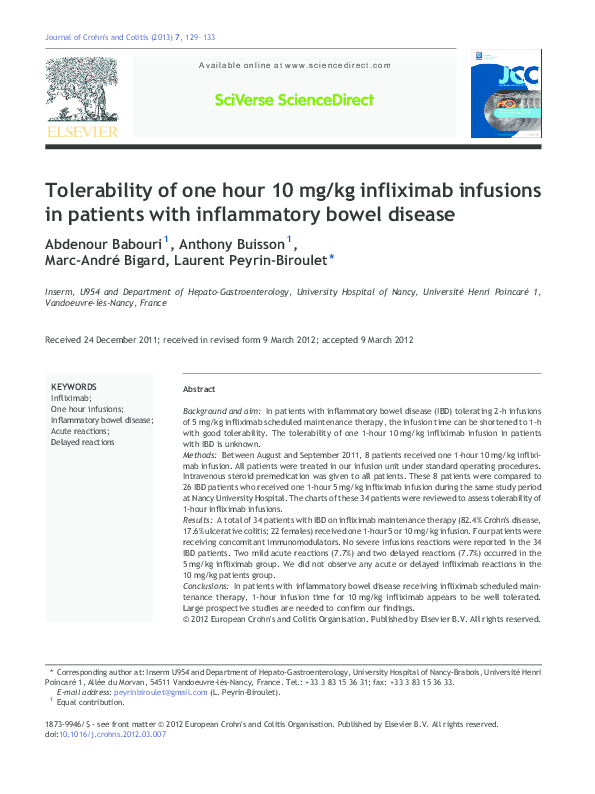 (PDF) Tolerability of one hour 10mg/kg infliximab infusions in patients ...