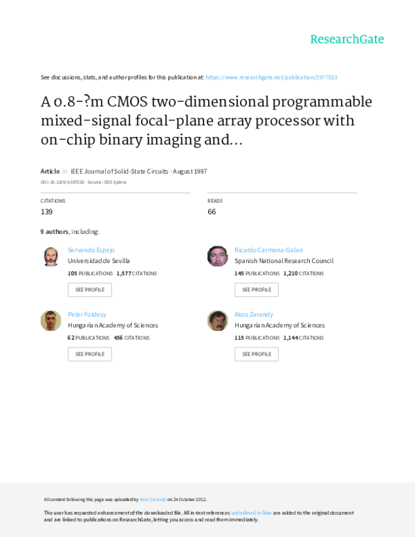Pdf A 08 μm Cmos Two Dimensional Programmable Mixed Signal Focal Plane Array Processor With