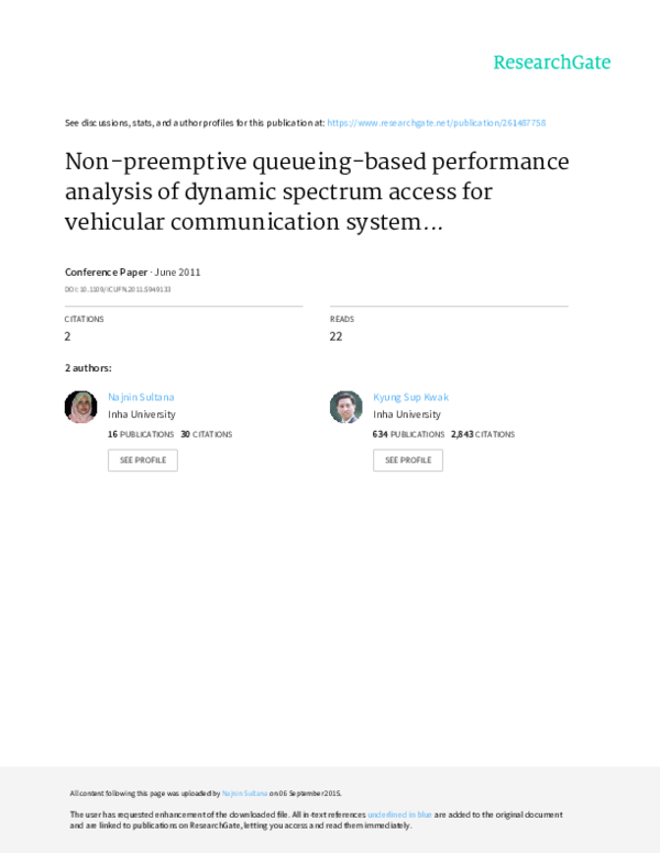 (PDF) Non-Preemptive Queueing-Based Performance Analysis Of Dynamic Spectrum Access For ...
