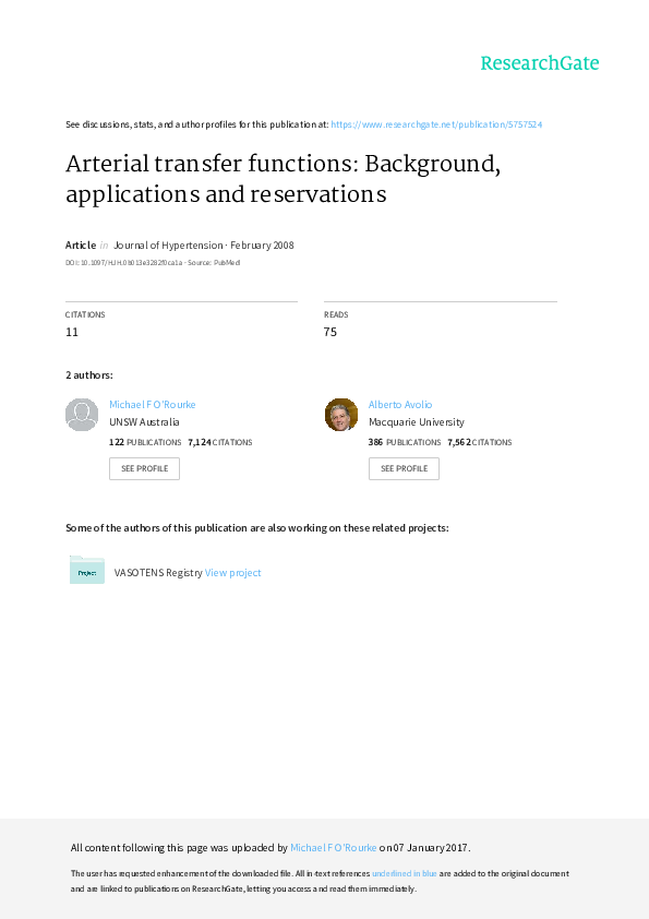 (PDF) Arterial transfer functions: background, applications and ...