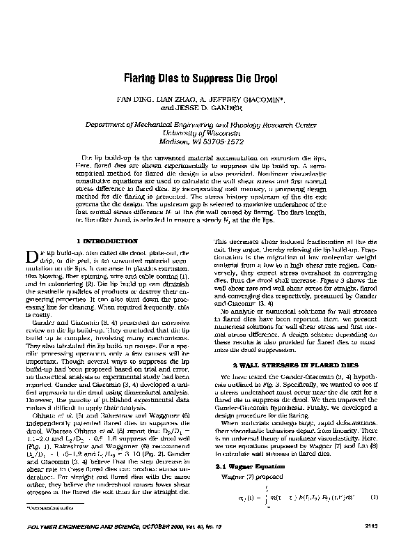 (PDF) Flaring dies to suppress die drool