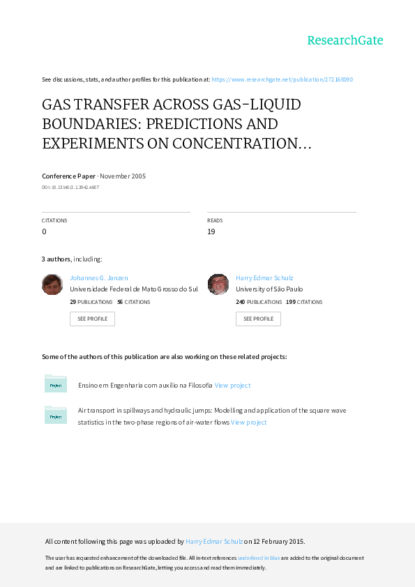 (PDF) GAS TRANSFER ACROSS GAS-LIQUID BOUNDARIES: PREDICTIONS AND ...