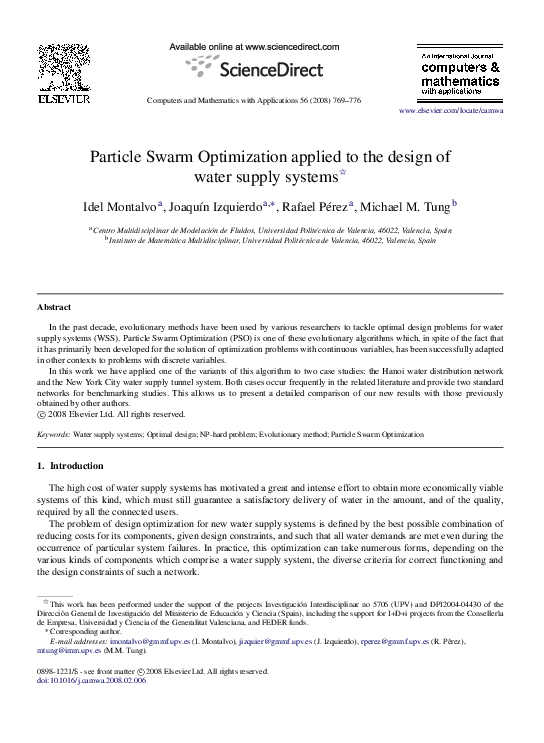 Pdf Particle Swarm Optimization Applied To The Design Of Water Supply Systems Michael M
