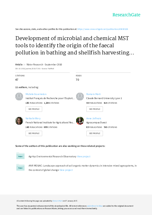 (PDF) Development of microbial and chemical MST tools to identify the origin of the faecal ...