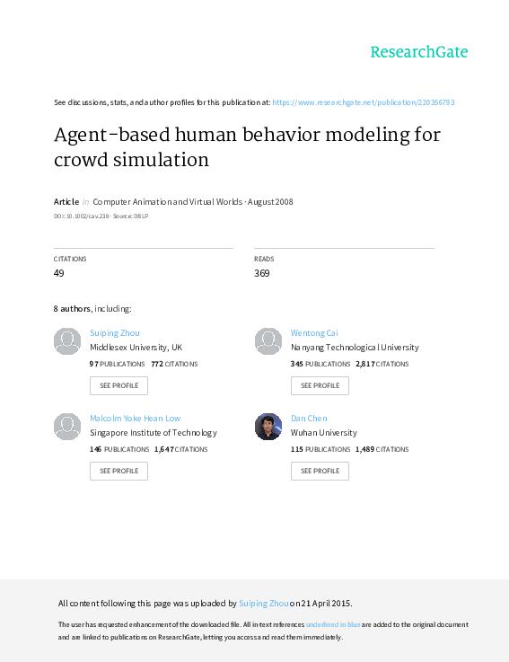(PDF) Agent‐based human behavior modeling for crowd simulation