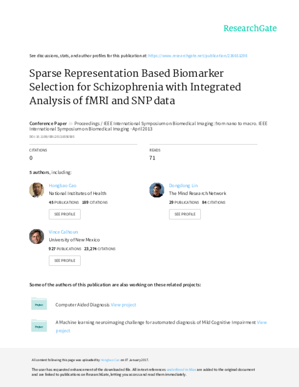 (PDF) Sparse representation based biomarker selection for schizophrenia with integrated analysis ...