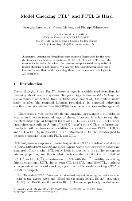 (PDF) Model Checking CTL+ and FCTL Is Hard