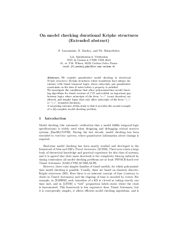 (PDF) On Model Checking Durational Kripke Structures