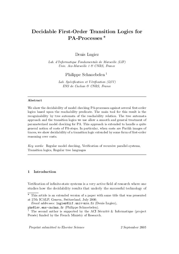 (PDF) Decidable First-Order Transition Logics for PA-Processes