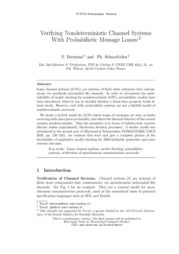 (PDF) Verifying Nondeterministic Channel Systems With Probabilistic Message Losses 3