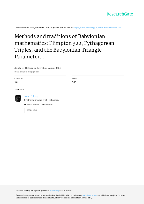 (PDF) Methods and traditions of Babylonian mathematics