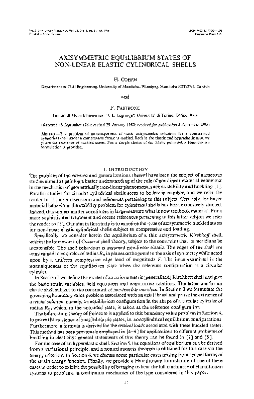 (PDF) Axisymmetric equilibrium states of non-linear elastic cylindrical ...