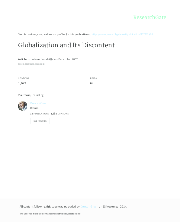 (PDF) Globalization and Its Discontents