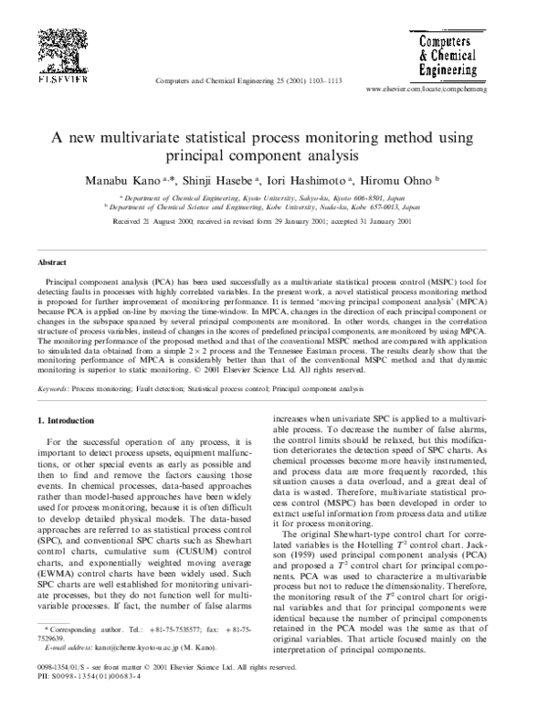 Pdf A New Multivariate Statistical Process Monitoring Method Using Principal Component Analysis