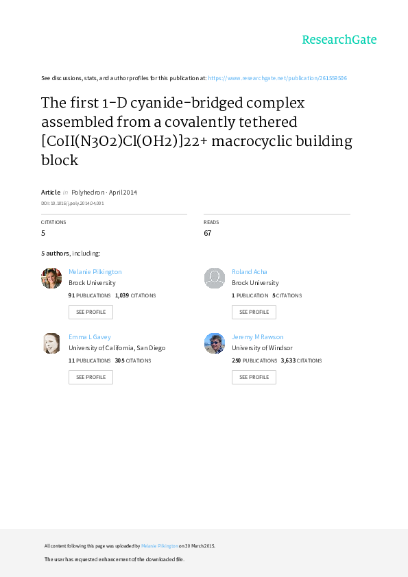 (PDF) The first 1-D cyanide-bridged complex assembled from a covalently ...