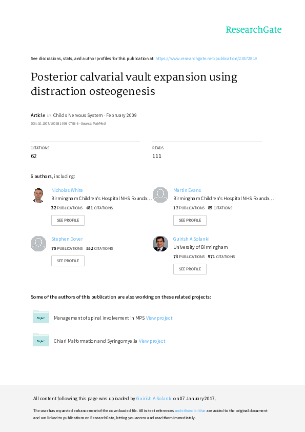 (PDF) Posterior calvarial vault expansion using distraction osteogenesis
