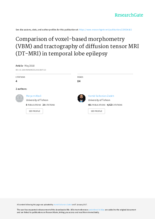 (PDF) Comparison of voxel-based morphometry (VBM) and tractography of diffusion tensor MRI (DT ...