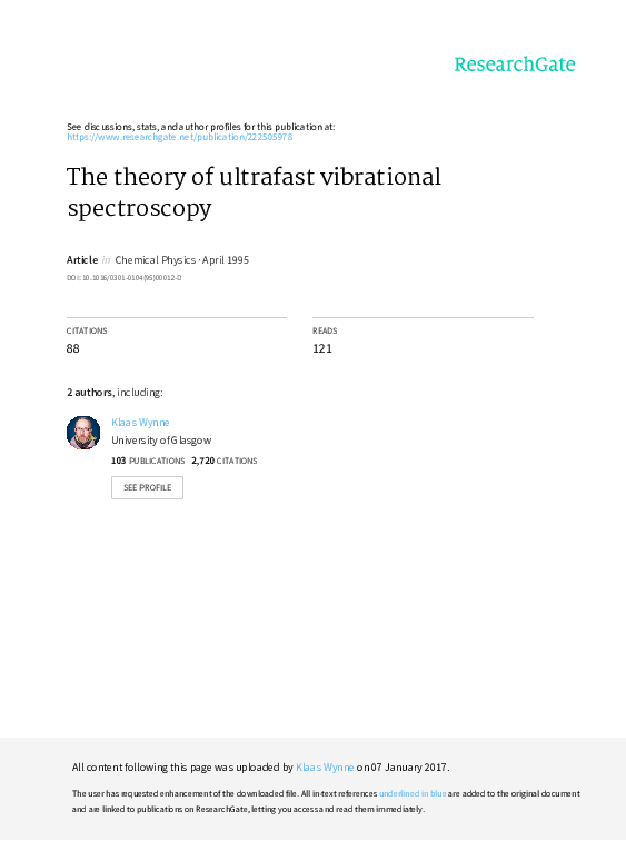 (PDF) The theory of ultrafast vibrational spectroscopy