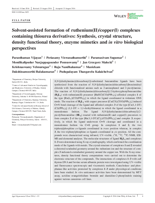 (PDF) Vijayan et al 2016 Applied Organometallic Chemistry
