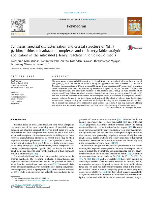 (PDF) Synthesis, spectral characterization and crystal structure of Ni(II) pyridoxal ...