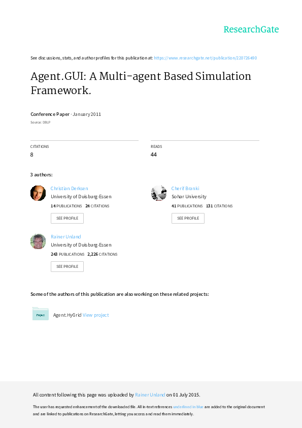 Pdf Agentgui A Multi Agent Based Simulation Framework