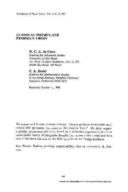 (PDF) Classical physics and Penrose's thesis