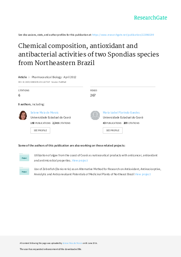 (PDF) Chemical composition, antioxidant and antibacterial properties of the essential oils of ...