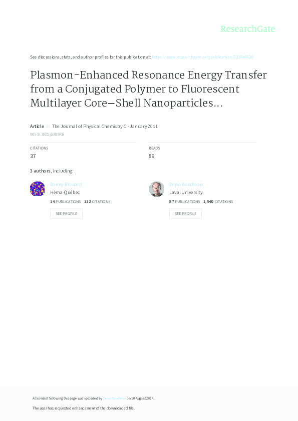 (PDF) Plasmon-Enhanced Resonance Energy Transfer from a Conjugated Polymer to Fluorescent ...