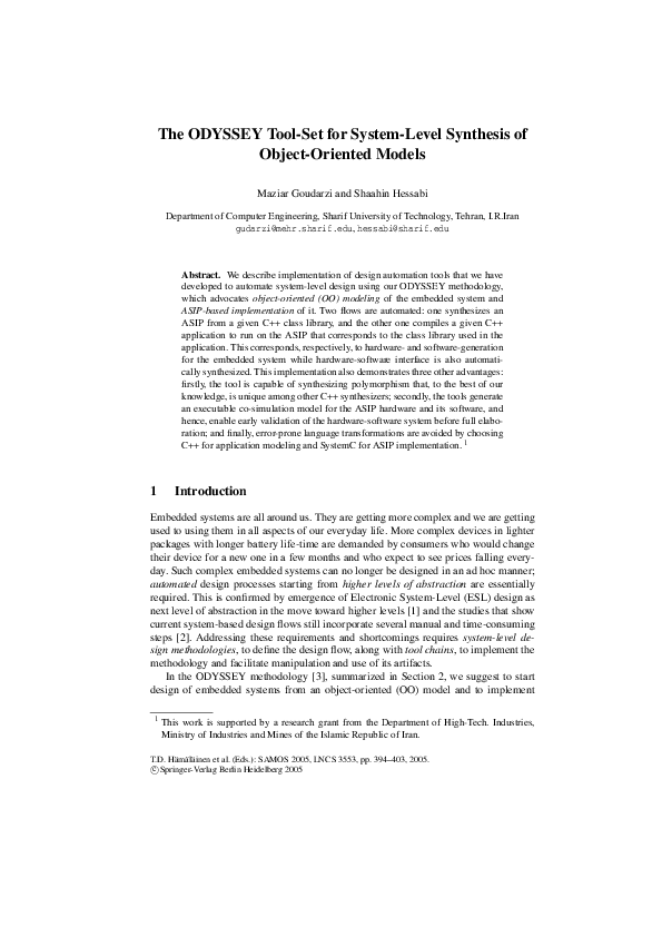 (PDF) The ODYSSEY tool-set for system-level synthesis of object-oriented models
