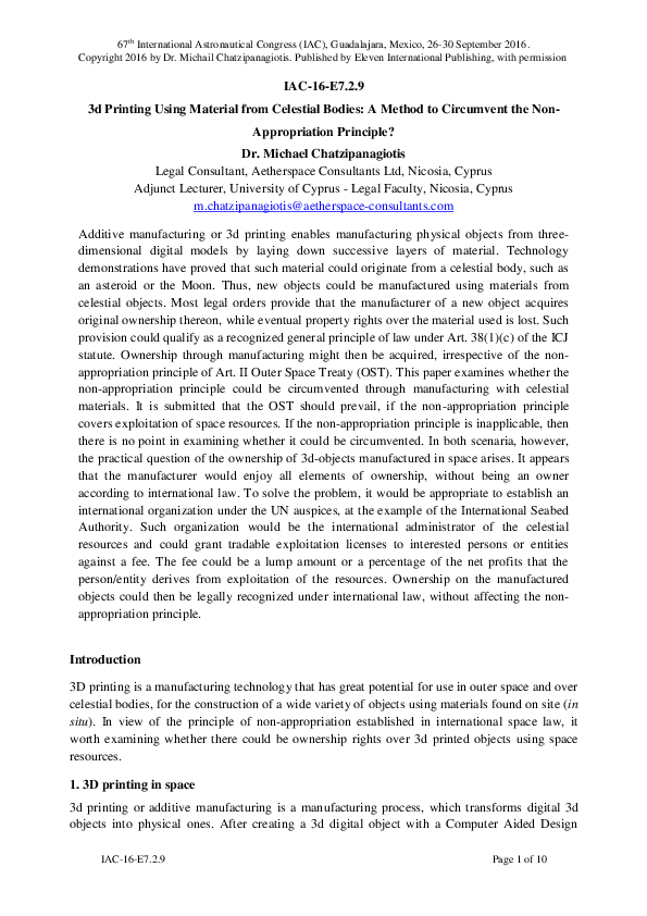 (PDF) 3d Printing Using Material from Celestial Bodies: A Method to Circumvent the Non ...