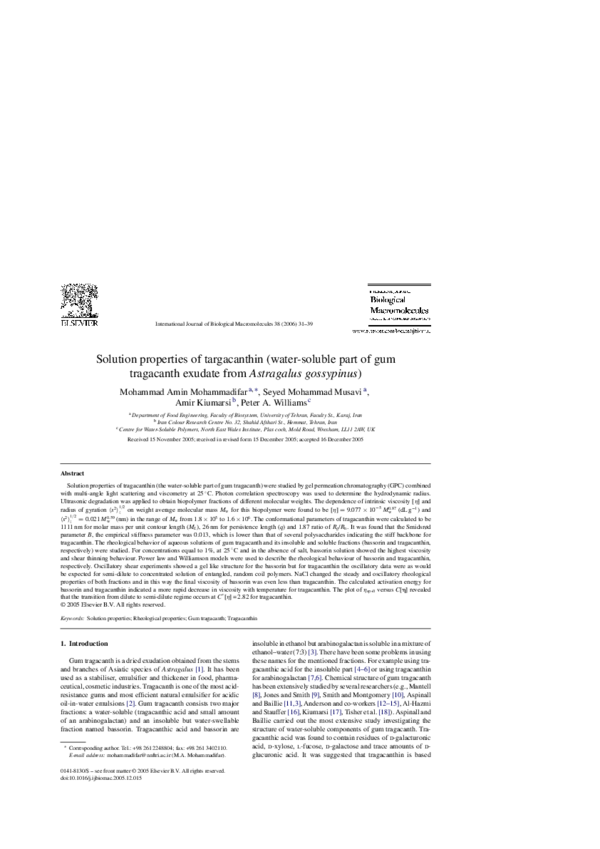 (PDF) Solution properties of targacanthin (water-soluble part of gum ...
