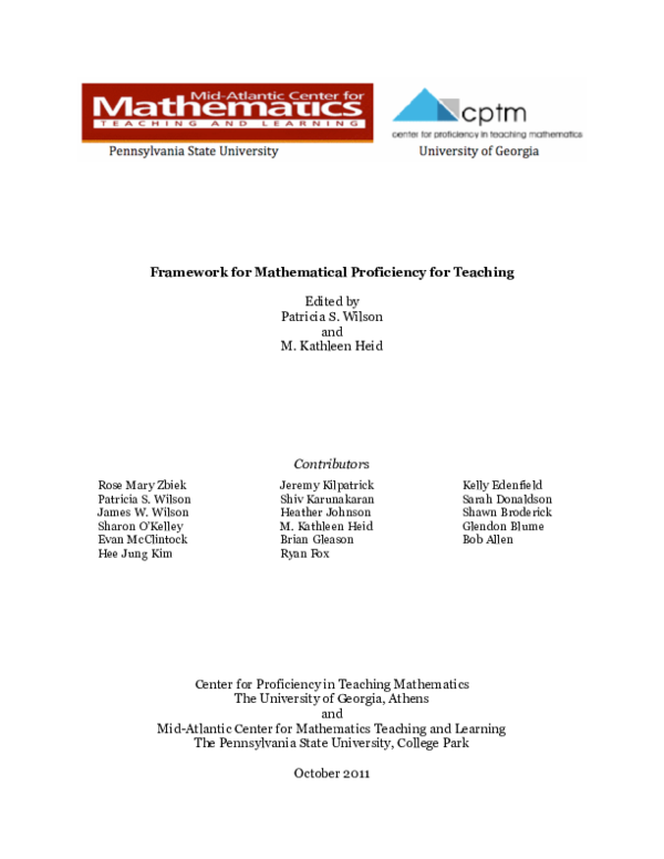 (PDF) Framework for mathematical proficiency for teaching